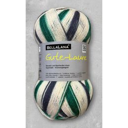 Sockenwolle Gute-Laune-Socke 4-fach von BellaLana , Gr&uuml;n/Ecru/Marine, aus Schurwolle
