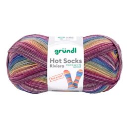 gr&uuml;ndl Hot Socks Riviera 4-fach von Gr&uuml;ndl, Saphir/Gelb/Altrosa/Walnuss/Blau, aus Schurwolle