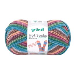 gr&uuml;ndl Hot Socks Riviera 4-fach von Gr&uuml;ndl, Kiwi/Blau/Mokka/Orange/Dunkelrot, aus Schurwolle