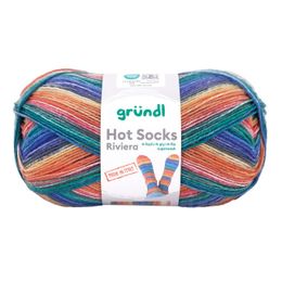 gr&uuml;ndl Hot Socks Riviera 4-fach von Gr&uuml;ndl, Orange/Erdbeerrot/Gr&uuml;n/Navy/Honig, aus Schurwolle
