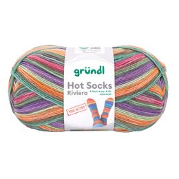 gr&uuml;ndl Hot Socks Riviera 4-fach von Gr&uuml;ndl, Gr&uuml;n/K&uuml;rbis/Ros&eacute;/Violett, aus Schurwolle