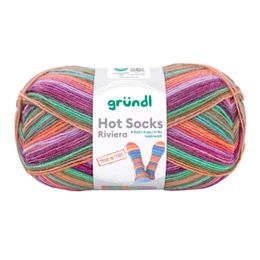 gr&uuml;ndl Hot Socks Riviera 4-fach von Gr&uuml;ndl, Flieder/Himbeer/Aqua/K&uuml;rbis, aus Schurwolle