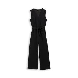 Tom Tailor Damen Jumpsuit mit Bindegürtel, schwarz, Uni, Gr. 36