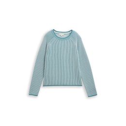 Tom Tailor Damen Strickpullover mit Rundhalsausschnitt, blau, Meliert, Gr. XL