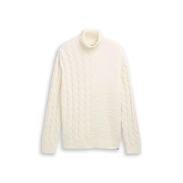Tom Tailor Denim Herren Relaxed Fit Rollkragenpullover mit Zopfmuster, wei&szlig;, Uni, Gr. XXL