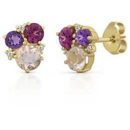 Paar Ohrstecker OROLINO "Gold 585 mit Amethyst Rosaquartz und Brillant", gelb (gelb, rosa), Ohrringe, Damen, one-size, Gold