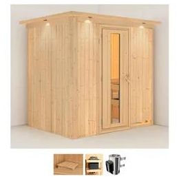 Sauna Karibu "Finja", beige (naturbelassen), Saunaofen, integrierte Steuerung, 3,6 kW, Saunen, Ofen 3,6 kW intgr. Strg