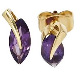 Paar Ohrstecker Jobo, gelb (gelbgold 585), Ohrringe, Damen, Gelbgold 585, 585 Gold mit Amethyst