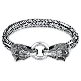 Armband Kuzzoi "Herren Wolfskopf Ringverschluss Rund 925 Silber" Gr. 19, silber, Armb&auml;nder, Herren, 19cm, ohne Stein, Silber 925 (Sterlingsilber), Armband