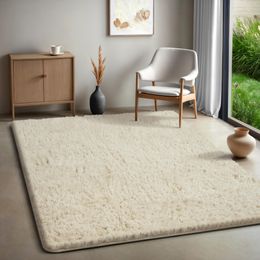 Teppich MERINOS "Fluffy Shaggy", beige, H:35mm Ø:120cm, Polyester, Teppiche, Flauschiger Hochflor Teppich, Wohnzimmer, Anti-Rutsch Unterseite
