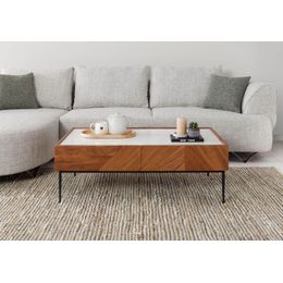 Couchtisch Akazie 110x60x38 natur / weiß lackiert KARLSTAD #01