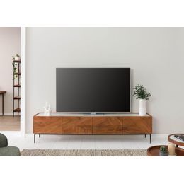 TV-Board Akazie 220x40x50 natur lackiert / Marmor weiß KARLSTAD #06