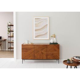 Sideboard Akazie 147x40x76 natur lackiert / Marmor wei&szlig; KARLSTAD #15
