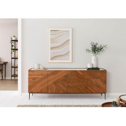 Sideboard Akazie 200x40x76 natur lackiert / Marmor wei&szlig; KARLSTAD #16
