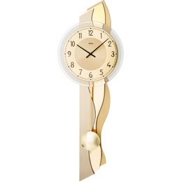 Pendelwanduhr AMS "W7477", grau (messingfarben), Wanduhren, B/H/L: 23cm x 8cm x 64cm, Quarzuhr,Holzgehäuse,Esszimmer,Wohnzimmer,Made in Germany