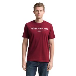 T-Shirt Tom Tailor, Damen, Gr. L, cabarnet bordeaux rot, Single Jersey, Obermaterial: 100% Baumwolle, bedruckt, regular fit hüftbedeckend, Rundhals, abgesteppte Kante, Shirts T-Shirt, Sommershirt mit Frontprint
