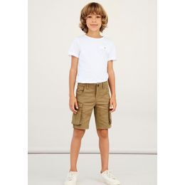 Cargobermudas name it "NKMRYAN REG TWI L SHORTS 6776-BA NOOS", Jungen, Gr. 110, N-Gr, braun (kelp), Twill, Obermaterial: 98% Baumwolle, 2% Elasthan, unifarben, regular fit kurz, Hosen, Baumwollmischung, Stretch, Cargotaschen