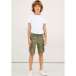 Cargobermudas name it "NKMRYAN REG TWI L SHORTS 6776-BA NOOS", Jungen, Gr. 128, N-Gr, gr&uuml;n (deep lichen gr&uuml;n), Twill, Obermaterial: 98% Baumwolle, 2% Elasthan, unifarben, washed, regular fit kniefrei, Hosen, Baumwollmischung, Stretch, Cargotaschen