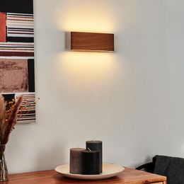 hofstein Mosambik Wandleuchte LED Braun, Holz dunkel, Nickel-Matt, 1-flammig