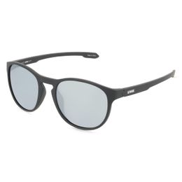 Uvex Sports S533079 LGL 53 | Unisex-Sonnenbrille | Fassung: Vollrand, Rund, Kunststoff, Schwarz Matt | Glasfarbe: Grau Spiegel Silber