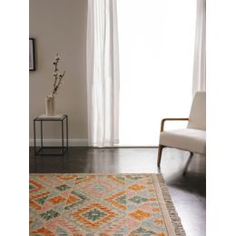 benuta Pure Handgewebter Kelim Zohra Multicolor/Beige 70x140 cm - Moderner Kurzflor-Teppich für Wohnzimmer