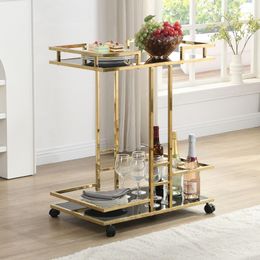 Servierwagen FineBuy Barwagen Gold Glas Metall 67,5 cm Rollwagen Flaschenhalter