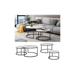 VICCO Couchtisch Montreal Weiß Marmor-Optik 77 x 40 cm Wohnzimmertisch 2er-Set