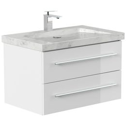 Posseik Badmöbel Marmor Carrara White YAMO 75 cm 1 Hahnloch SoftClose weiß hochglanz