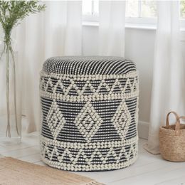 Sitzhocker FineBuy Polsterhocker Wolle Rund Grau 40 cm Boho Hocker mit Stauraum