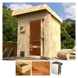 Saunahaus Weka "Svendborg", beige (natur), Bio-Kombiofen, externe Steuerung, 9 kW, Saunen, 9-kW-Bio-Ofen mit ext. Steuerung