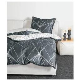 Wendebettw&auml;sche Janine "J. D. 87054", grau (grau anthrazit), B/L: 135cm x 200cm, 1 Stk., 1 Stk., Mako-Satin, B/L: 80cm x 80cm, 2 Stk., Mako-Satin, Obermaterial: 100% Baumwolle, Bettw&auml;sche, Wendebettw&auml;sche, Bettw&auml;sche aus Baumwolle mit grafischem Muster, Markenrei&szlig;verschluss