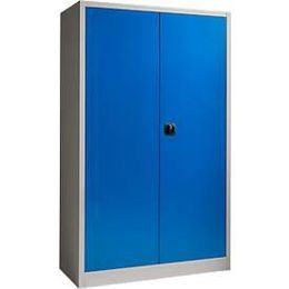 Schäfer Shop Schäfer Shop Select Materialschrank, abschließbar, 4 verzinkte Böden, 5 OH, B 1200 x T 400 x H 1935 mm, Stahl, weißaluminium/enzianblau