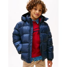Steppjacke Tommy Hilfiger "ESSENTIAL DOWN JACKET", Mädchen, Gr. 4 (104), blau (schwarz night navy), Web, Obermaterial: 100% Polyamid, unifarben, regular fit normal, Rundhals, eingesetzt elastischer Bund, Jacken, Kinder bis 16 Jahre
