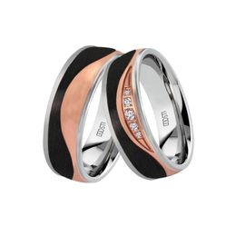 Trauring DOOSTI "Schmuck Geschenk Edelstahl Trauring Ehering Partnerring LIEBE" Gr. 48, rosa (edelstahlfarben, roségoldfarben, schwarz), Fingerringe, Damen, 48,mit Zirkonia, Carbon Edelstahl, 6,5mm, Carbon, Edelstahl, wahlweise mit oder ohne Zirkonia
