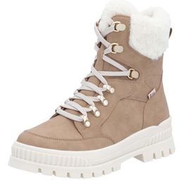 Winterboots RIEKER SPORT, Damen, Gr. 43, braun (camelfarben, creme), Leder, Textil, Schuhe, Schneeboots, Winterstiefelette mit wasserabweisender R-TEX-Membran