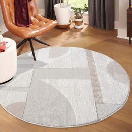 Teppich Carpet City "LOUNGE 9992", beige (creme), H:15mm Ø:160cm, Obermaterial: 100% Polyester, Teppiche, Kurzflor-Teppich Modern, Hoch-Tief-Struktur, Wohnzimmer, Schlafzimmer