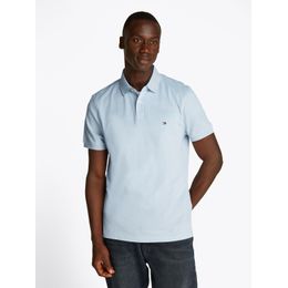 Poloshirt Tommy Hilfiger "1985 REGULAR POLO mit Kontraststreifen und Knopfleiste", Herren, Gr. M (48/50), blau (breezy blau), Jersey, Obermaterial: 96% Baumwolle, 4% Elasthan, bestickt, unifarben, normal h&uuml;ftbedeckend, hoch geschlossener Ausschnitt, eingesetzt B&uuml;ndchen, Shirts, unifarben, sportlich, regular fit, Baumwollmix, Polokragen