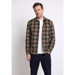 Karohemd Street One MEN, Herren, Gr. L42, US-Größen, braun (ash braun), Web, 100% Baumwolle, kariert, normal normal, V-Ausschnitt, Bündchen, Hemden, aus reiner Baumwolle