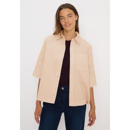 Shirtbluse Cecil, Damen, Gr. XL (44), beige (oat milk beige), Web, 100% Baumwolle, unifarben, normal normal, V-Ausschnitt, B&uuml;ndchen, Blusen, aus reiner Baumwolle