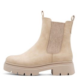 Marco Tozzi Damen Chelseaboots, Gr. 37beige, Elastischer Einsatz, Lederimitat, Schuhe, Blockabsatz, Stiefelette, Herbstboots, Stretcheinsatz au&szlig;en