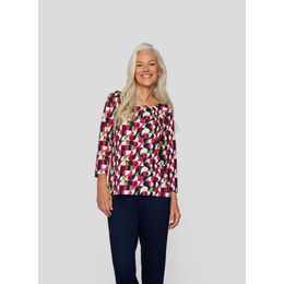 3/4-Arm-Shirt Rabe, Damen, Gr. 38, rot (rubin), Web, Obermaterial: 92% Viskose, 8% Elasthan, bedruckt, mehrfarbig, regular fit normal, Rundhals, Shirts, mit grafischem Muster