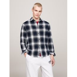 Langarmhemd Tommy Jeans "TJM REG CHECK FLANNEL SHIRT EXT", Herren, Gr. L, N-Gr, blau (schwarz night navy check), Flanell, Obermaterial: 100% Baumwolle, kariert, Hemden