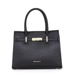 Mia Tomazzi Leder-Henkeltasche "Ventimiglia" in Schwarz - (B)29 x (H)22 x (T)7 cm - 78% | Damen-taschen