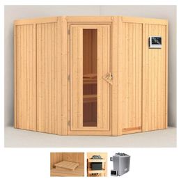 Karibu Sauna »Jarin« Set, Ofen 9 KW externe Strg easy naturbelassen