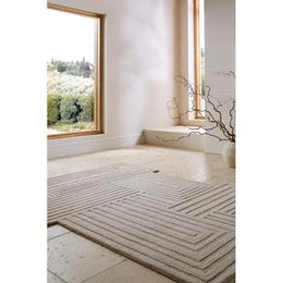 FLAIR RUGS Wollteppich &raquo;Zen&laquo; rechteckig 12 mm H&ouml;he mit geometrischem Linien-Design natur Obermaterial: 100% Wolle B : 200 cm 1 Stk.