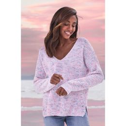 Buffalo V-Ausschnitt-Pullover aus weichem Chenille, Strickpullover, kuschelig weich, Pastell rosa-blau 32/34