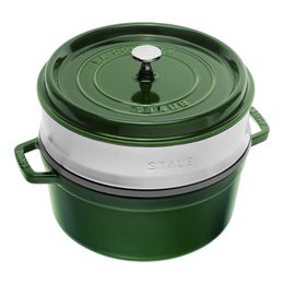 Staub La Cocotte Cocotte mit Dämpfeinsatz 26 cm, rund, Basilikum-Grün, Gusseisen