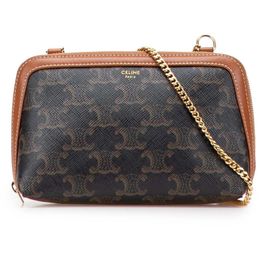 C&eacute;line Celine Hobo Bags - Triomphe Coated Canvas Clutch On Chain - Gr. unisize - in Braun - f&uuml;r Damen