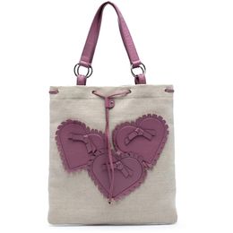 SAINT LAURENT Shopper - Canvas Fringed Heart Applique Tote - Gr. unisize - in Braun - f&uuml;r Damen