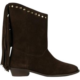 POSA Stiefeletten - Posa Suede Laarzen Donkerbruin Fringe Boot - Gr. 39 (EU) - in Braun - für Damen